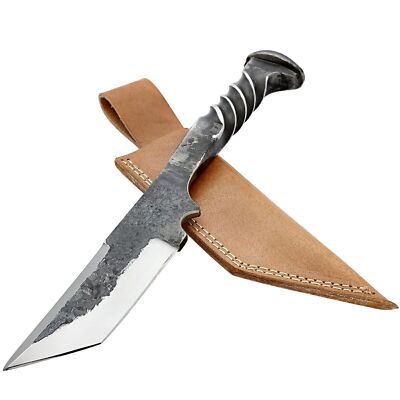 Hunting Camping Outdoor Tanto Full Tang Railroad Spike Knife w/ Leather ...