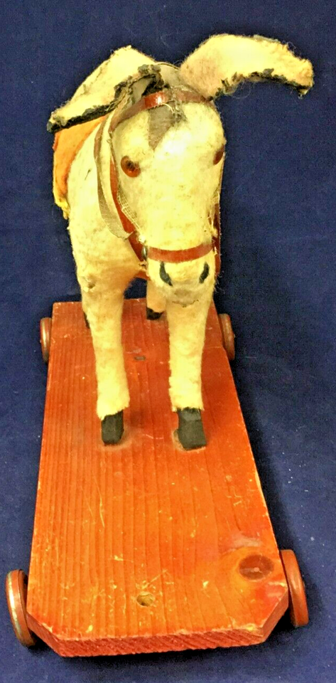 1930's Vintage German Donkey on Wood Pull Toy with Movable Wheels 10 ...