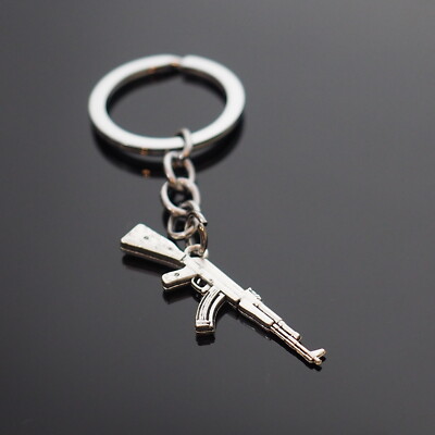 AK-47 Keychain Rifle Machine Gun Model Silver Metal Keyring Mini Key ...