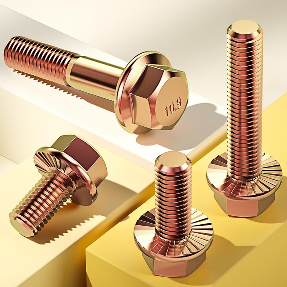 M6 - 1.0 Grade 10.9 Metric Hex Flange Bolts Hex Washer Head Scews Color ...