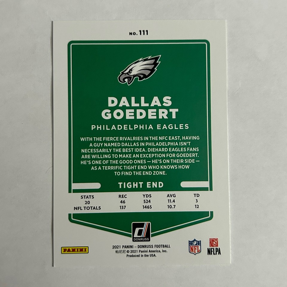 2021 Panini Donruss Dallas Goedert Philadelphia Eagles #111 Base Card ...