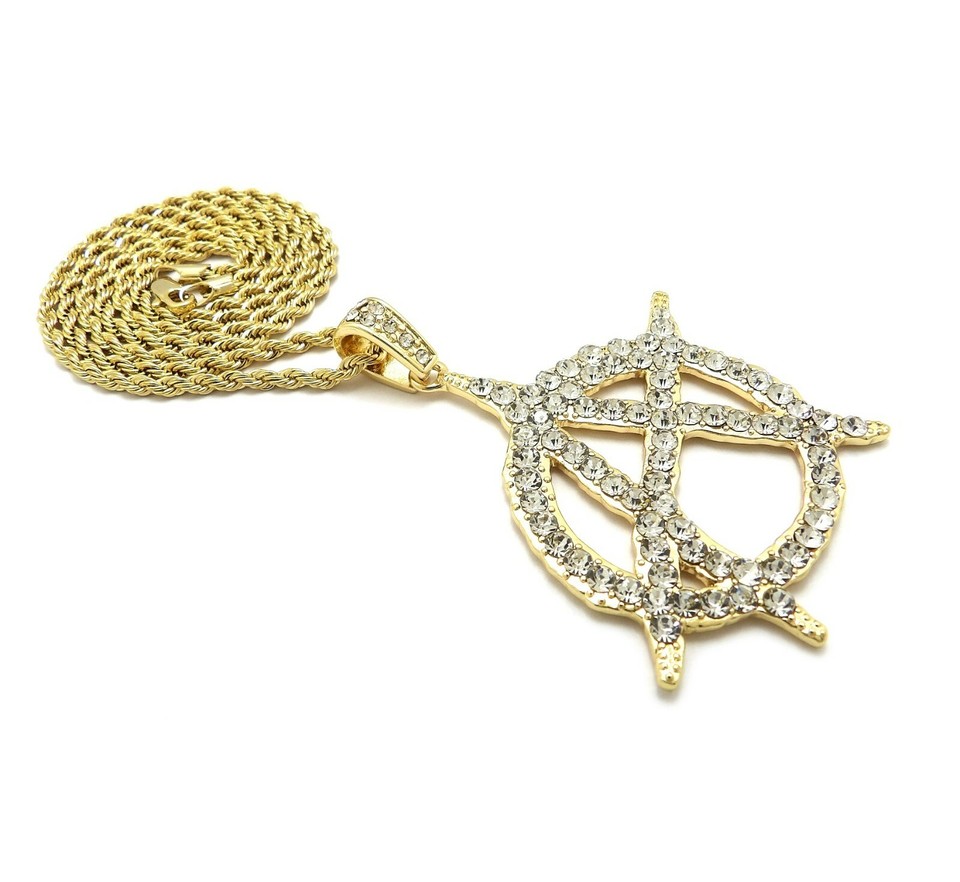 Iced Rapper Bling Anarchy Pendant & 24" Box, Cuban, Rope Chain Hip Hop ...