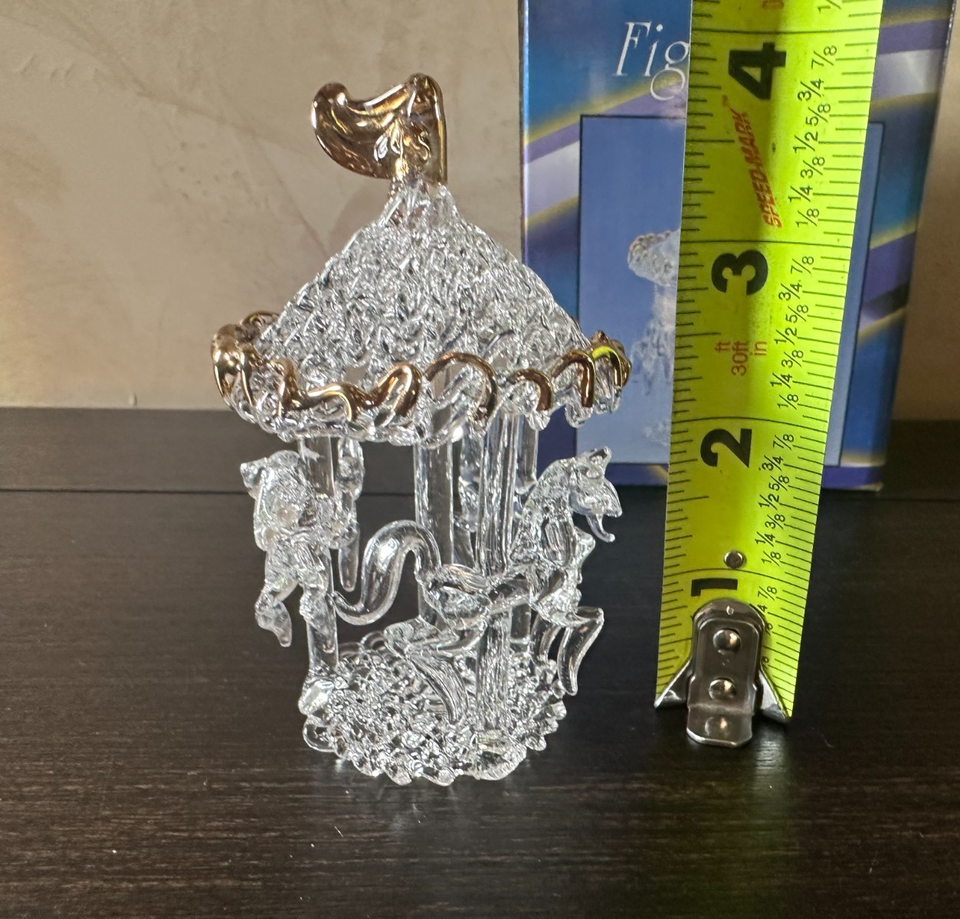 VTG Spun Art Glass Carousel Three Horse Miniature Figurine - 24K Gold ...