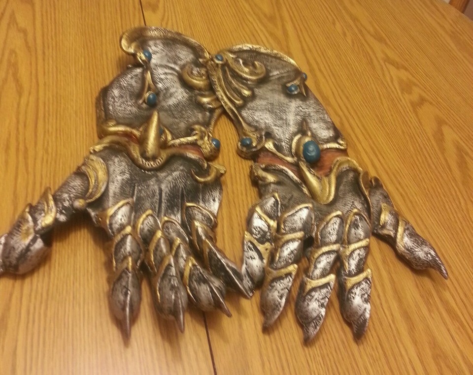 Medieval Knight Gauntlet Larp Cosplay Dark Ages Evil Gems Gold Silver ...