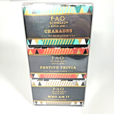 FAO Schwarz Card Games Party 3 Pack NIB Trivia, Charades, Who am I? Fun ...