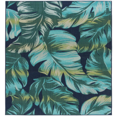 Area Rug Tropical Palm Navy Indoor Outdoor Fade Weather Resistant 6'6 ...