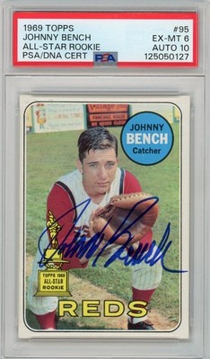 1969 Topps #95 Johnny Bench All-Star Rookie Auto PSA 6/10 HOF Dual RC ...