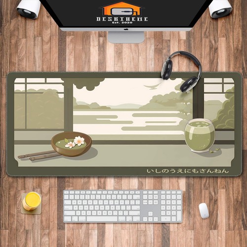 Japanese Matcha Desk Mat, Anime Kawaii Mouse Pad, Green Large Long ...