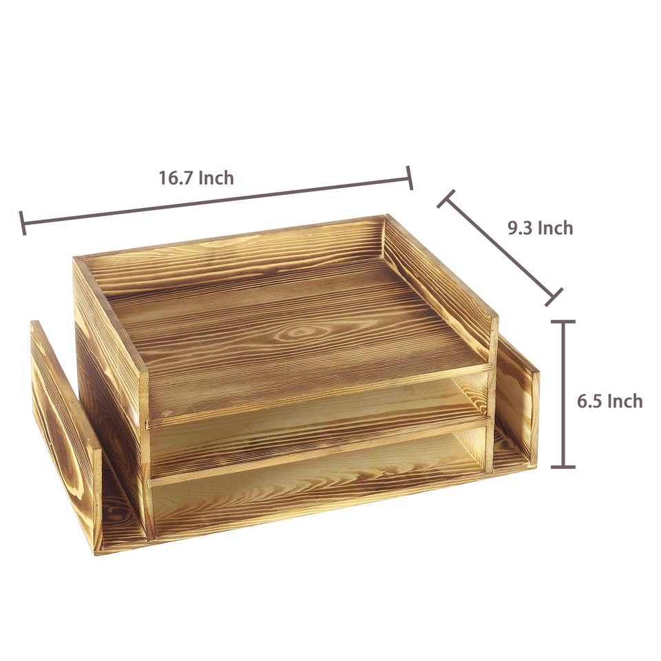 Burnt Wood 3-Tier Office Desktop Document Tray & Mail Sorter Organizer ...