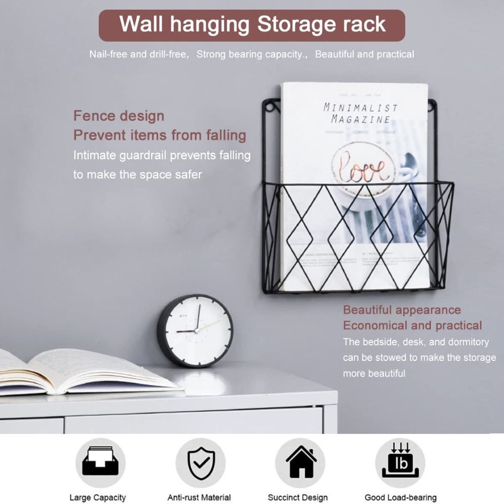 Iron Metal Mesh Folder Black Iron Wall Shelves Storage Shelves Office ...