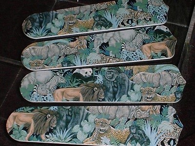 CUSTOM~ JUNGLE SAFARI RAIN FOREST *CEILING FAN** LION APE PANDA ZEBRA ...