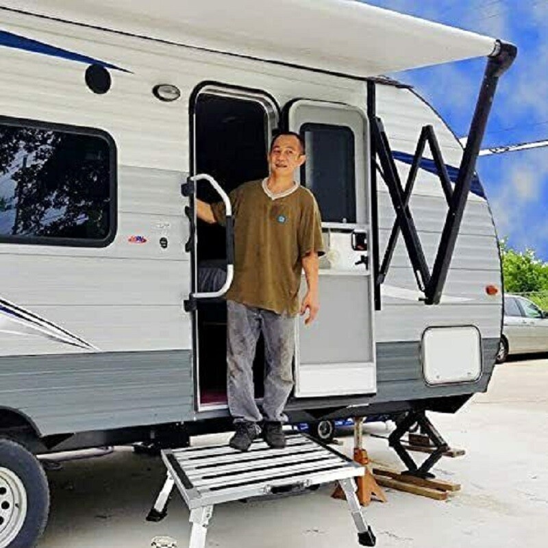 Folding Aluminum Platform RV Step Stool Trailer Camper Working Ladder ...
