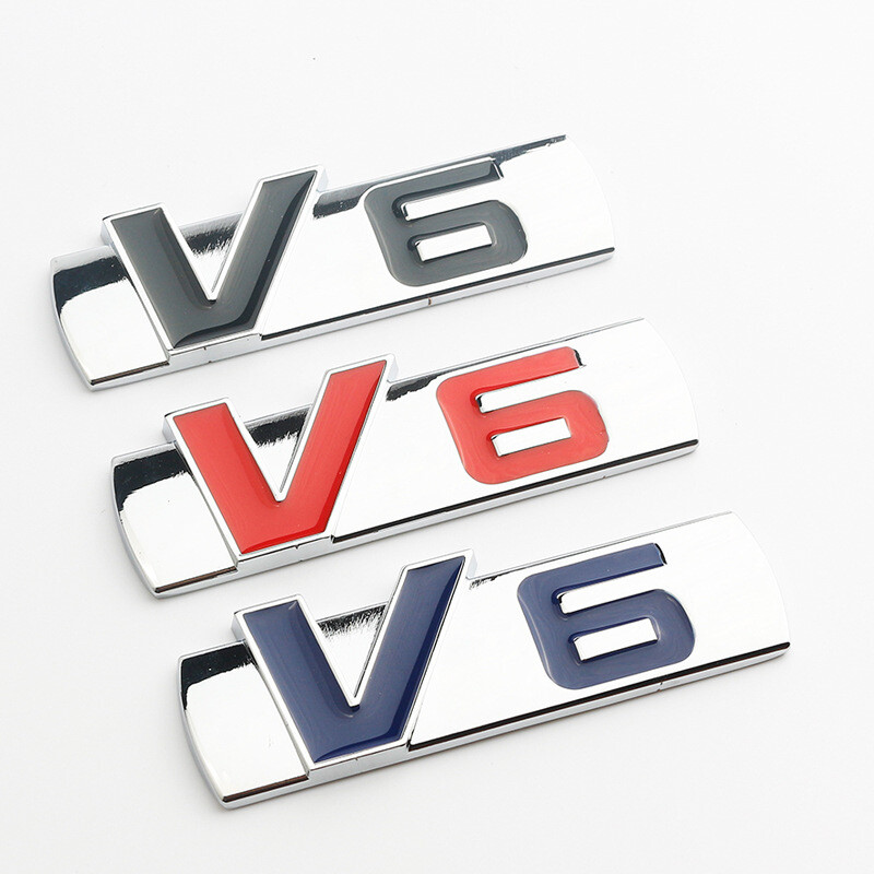 Metal V6 car modified car displacement sticker tail sticker emblem ...