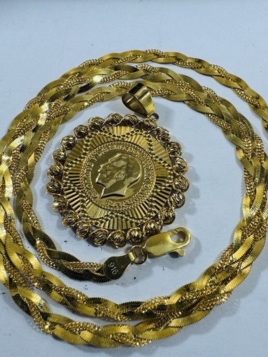 22K 22C 916 Fine Real Dubai Saudi Gold Chain Coin Necklace 22” long 20 ...