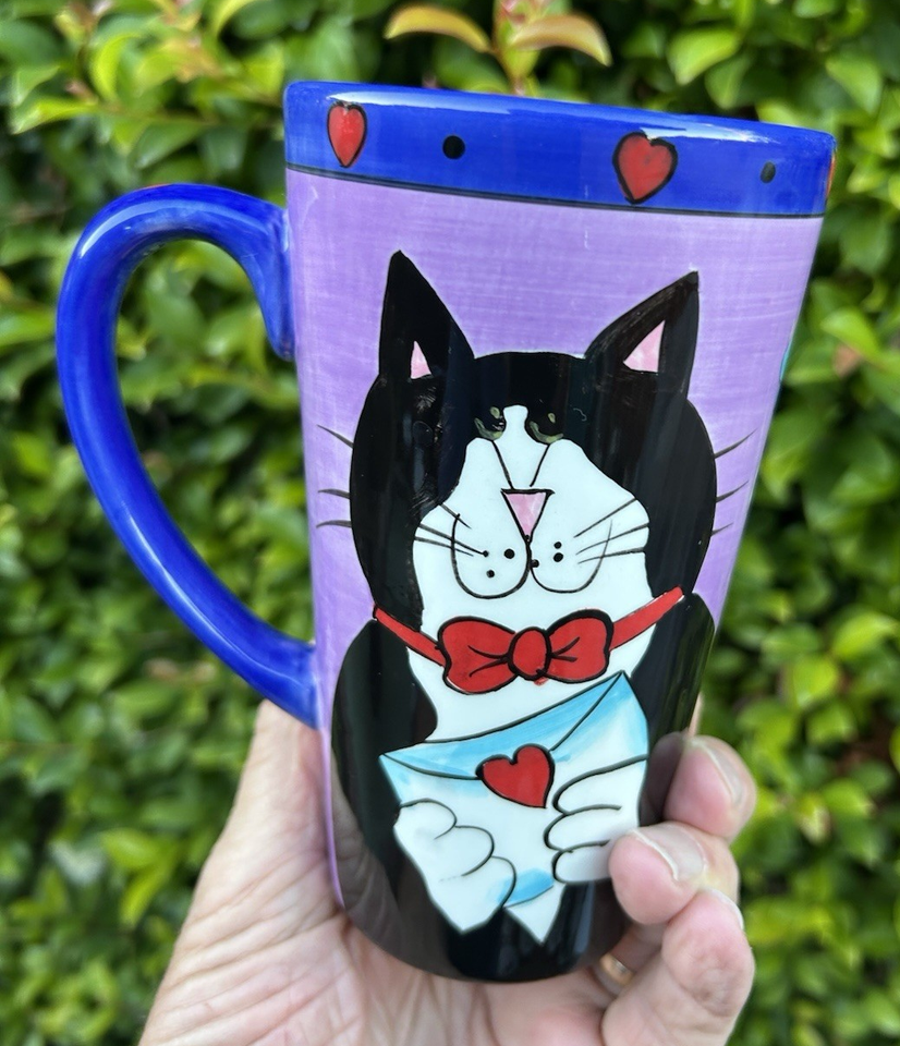 SET-OF-3 X 5 7/8" CATZILLA COFFEE MUGS hand-painted CANDACE REITER ...