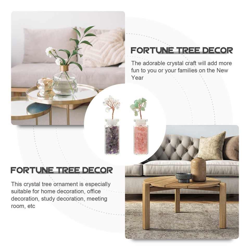 2pcs Crystal Fortune Tree Ornament Home Crystal Tree Decoration Office ...