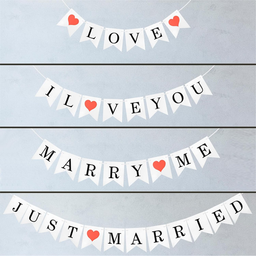 Just Married Banner Wedding Decorations, Marry Me, I Love You, LOVE ...