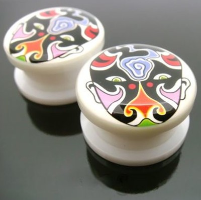 PAIR 00G 10MM TATTOO FACE THREADED DOUBLE FLARED PLUGS | eBay