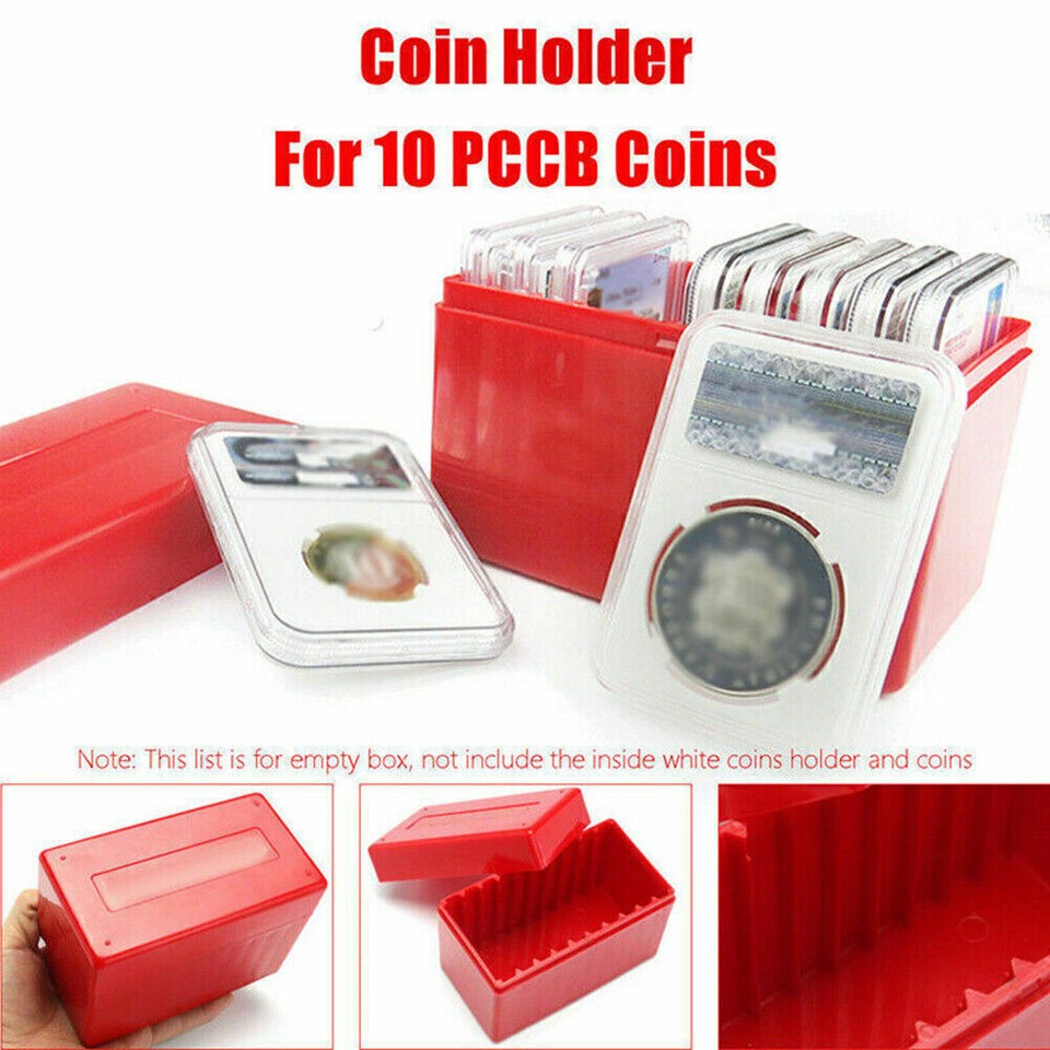 2PC 10 Coin Slabs Capacity Holder Slab Storage Box Case Plastic Fit For ...