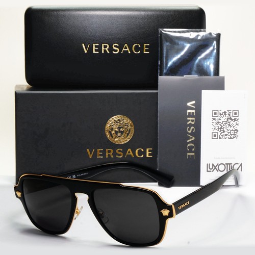 Versace Sunglasses Black Gold Medusa Glossy Square MOD VE 2199 1002/81 ...