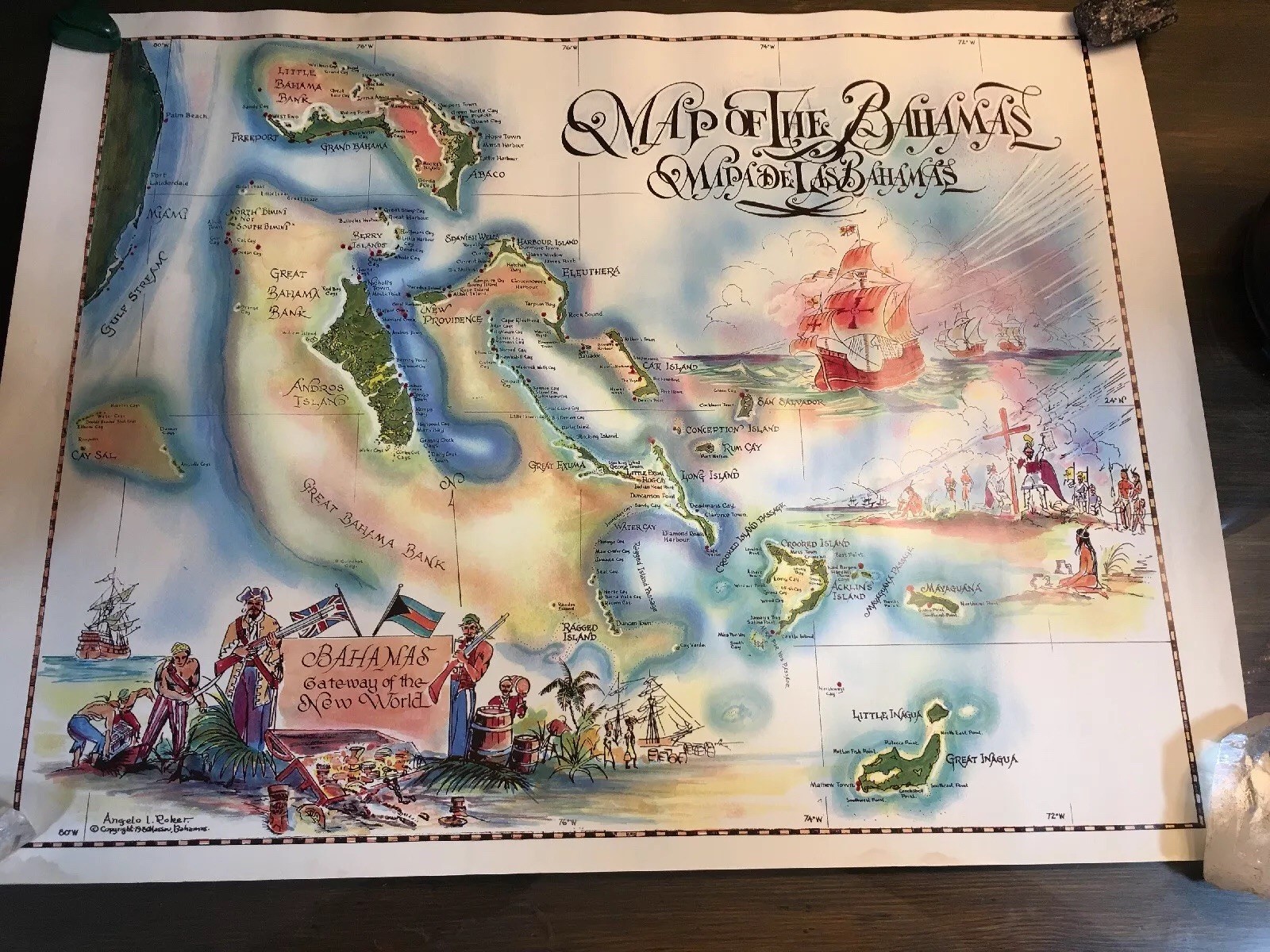 Lot of 2 Angelo L Roker Map Posters Bahamas Gateway of the New World ...