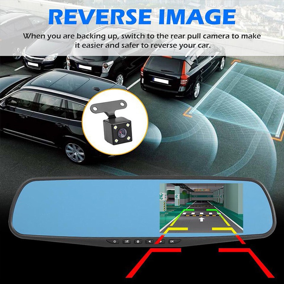 1080P HD Rearview Mirror Car DVR Dual Dash Cam Camera Front Rear Video ...