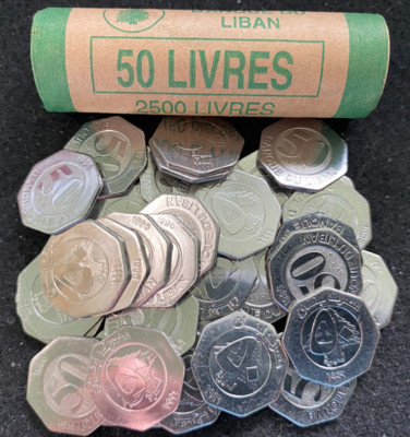 Lebanon 50 Livres KM37 50 Coins Roll UNC World Coins | eBay