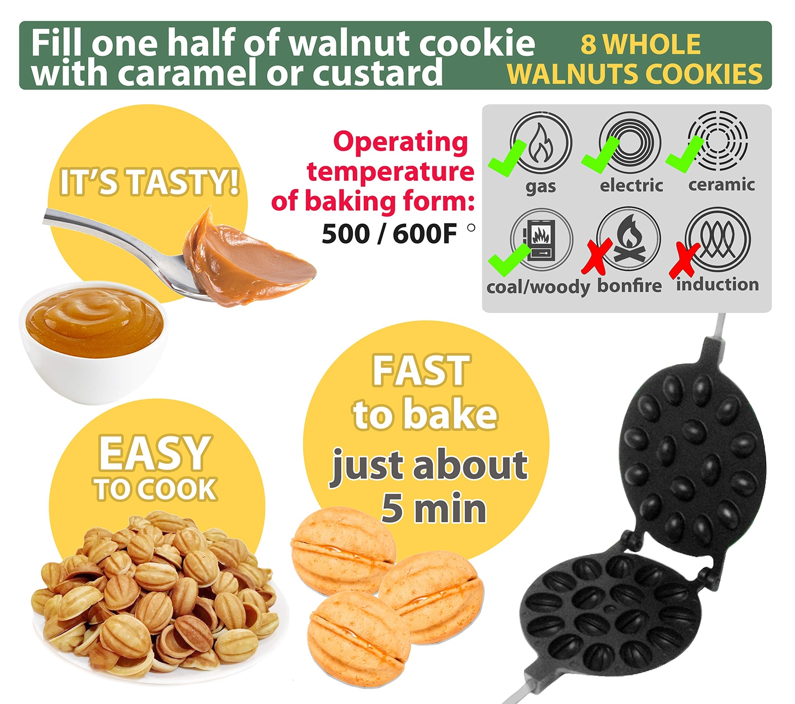 Walnut Cookie Mold Maker 16 Nonstick Oreshki Mold Maker Walnut Cookie ...