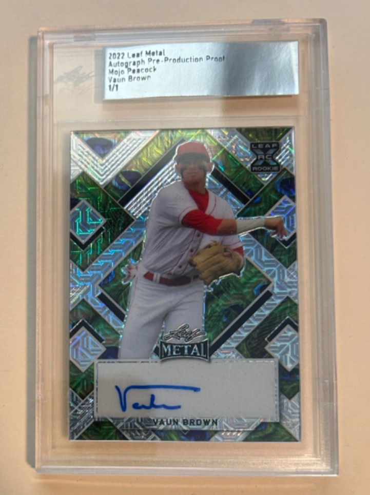 1/1 VAUN BROWN 2022 LEAF METAL MOJO PEACOCK PRISMATIC PRE-PROOF SLAB #1 ...