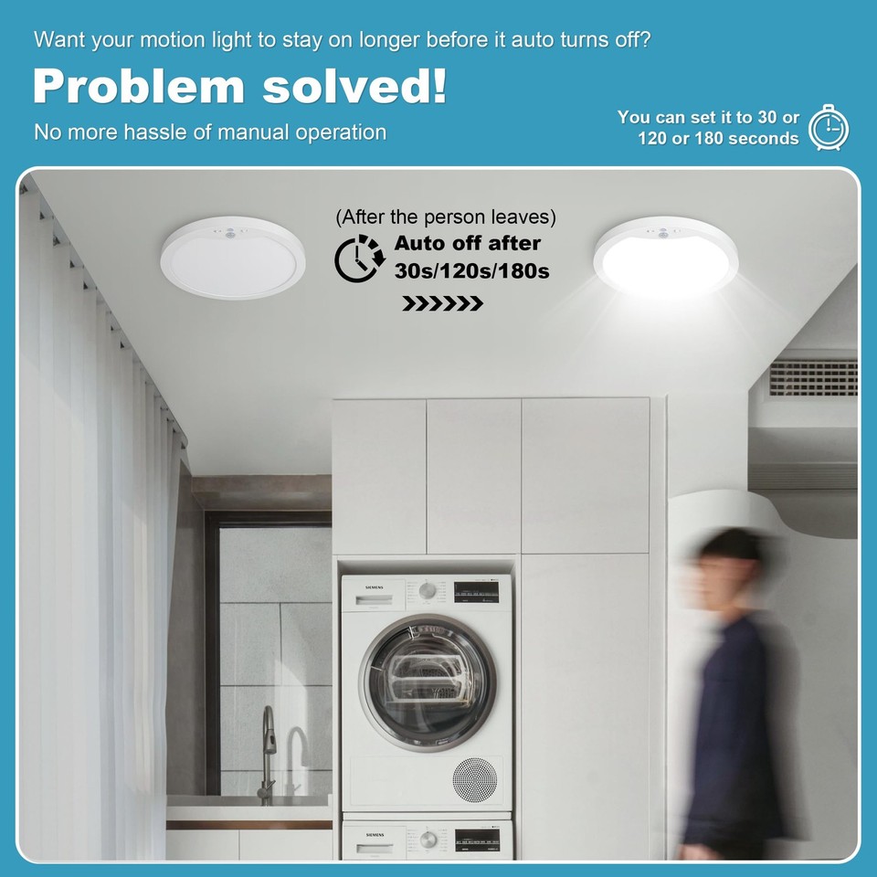 Hard-Wired Motion Sensor Ceiling Lights, 9in 20W Flush Mount Motion LED ...