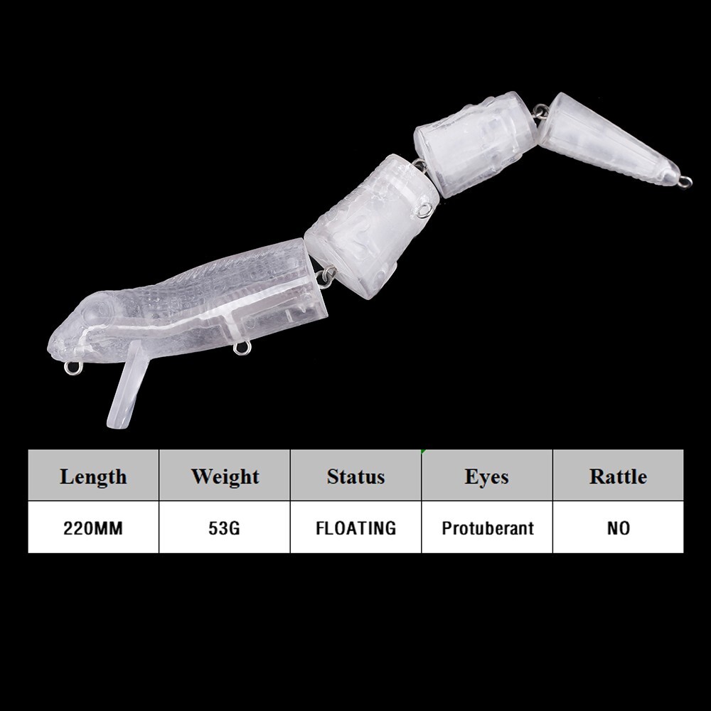 5PCS 22cm 53g Floating Snake Swimbait Unpainted Bait Blank Fishing Lure ...