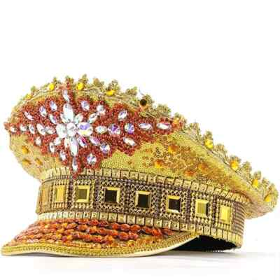 Captain Hat Gold Rhinestone Halloween Hat Military Cap Sergeant Hat ...