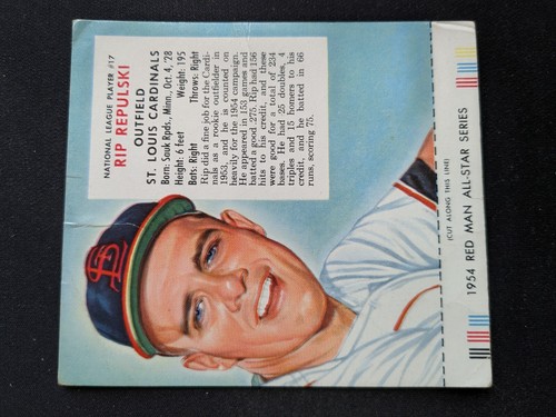1954 Red Man All-Star Baseball Card # 17N Rip Repulski - St. Louis ...