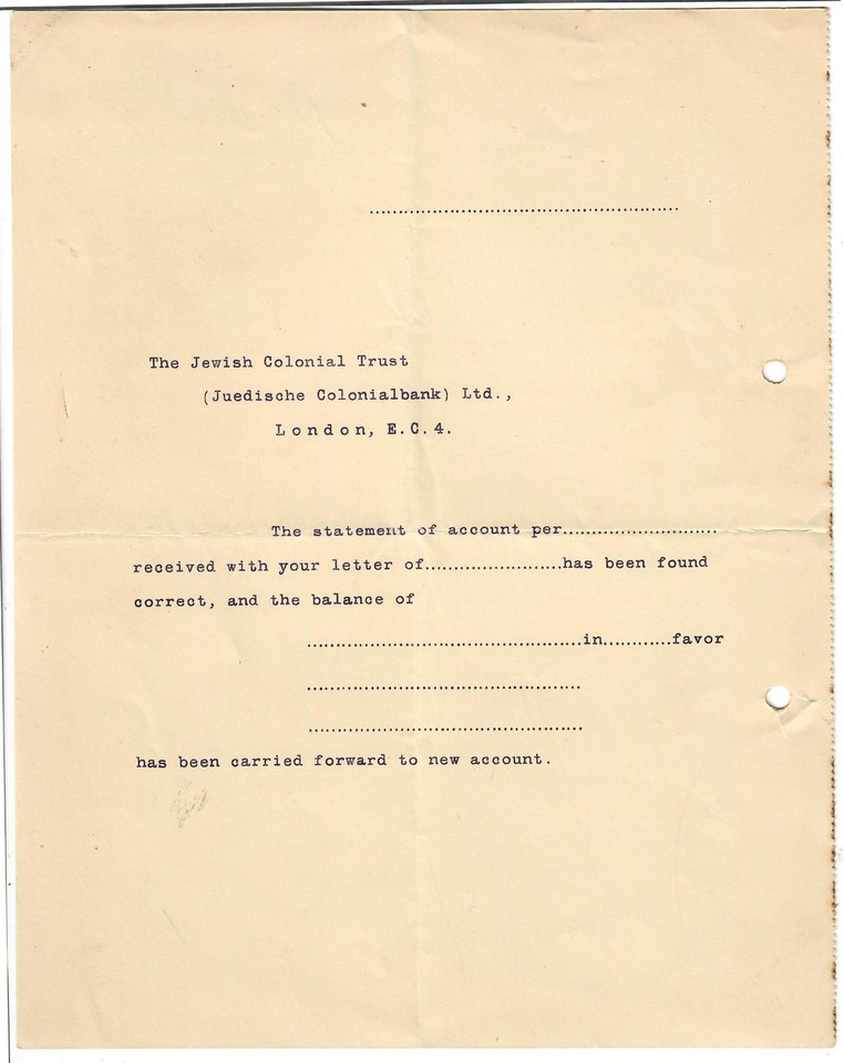 Judaica UK Rare Old Document The Jewish Colonial Trust London 1926 | eBay