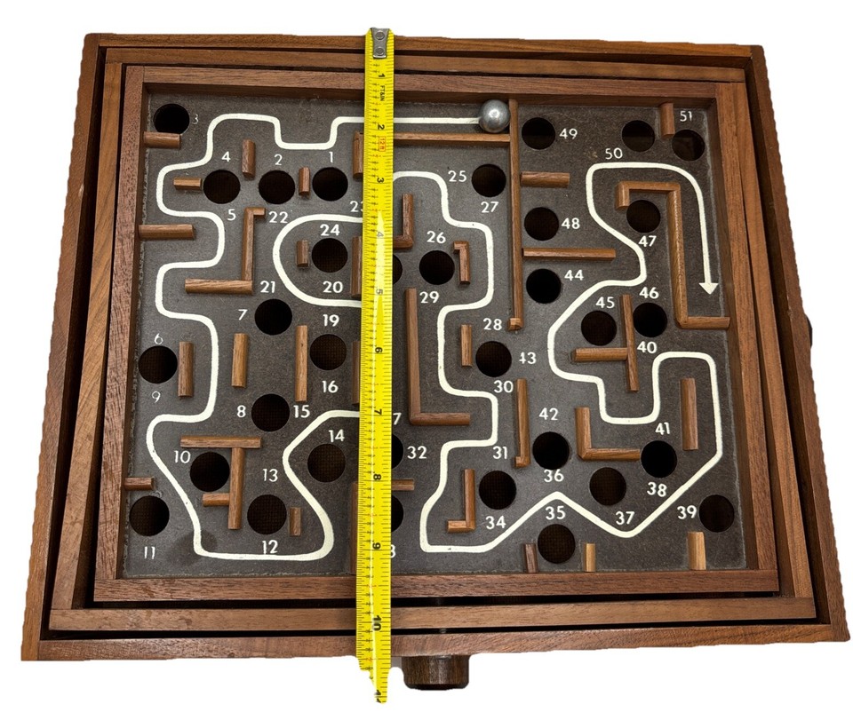 Vtg 80s Labyrinth Wooden Steel Ball Marble Tilting Maze Puzzle Game ...