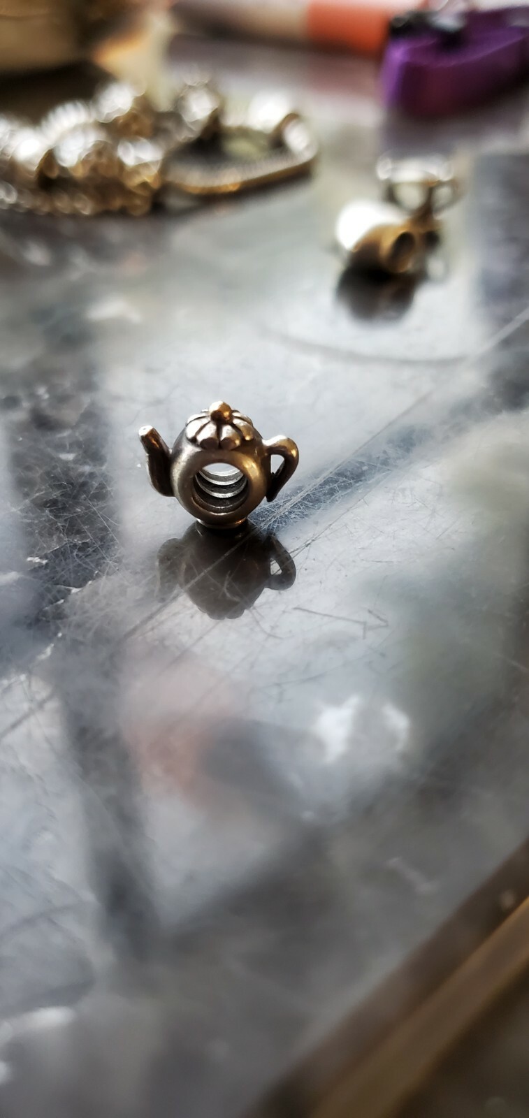 used retired authentic pandora teapot charm with 14k gold top | eBay