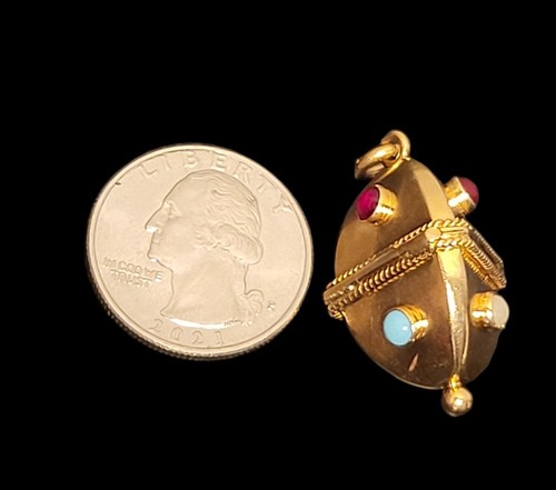 Vintage 18k Yellow Gold Etruscan Charm Pendant Multi Gem Locket with a ...