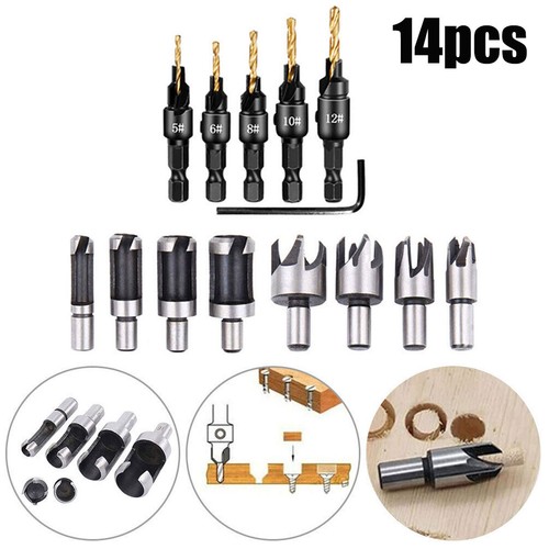 UK 14pcs/Set Pack Countersink Drill Bit Wood Plug Cutter Woodworking ...