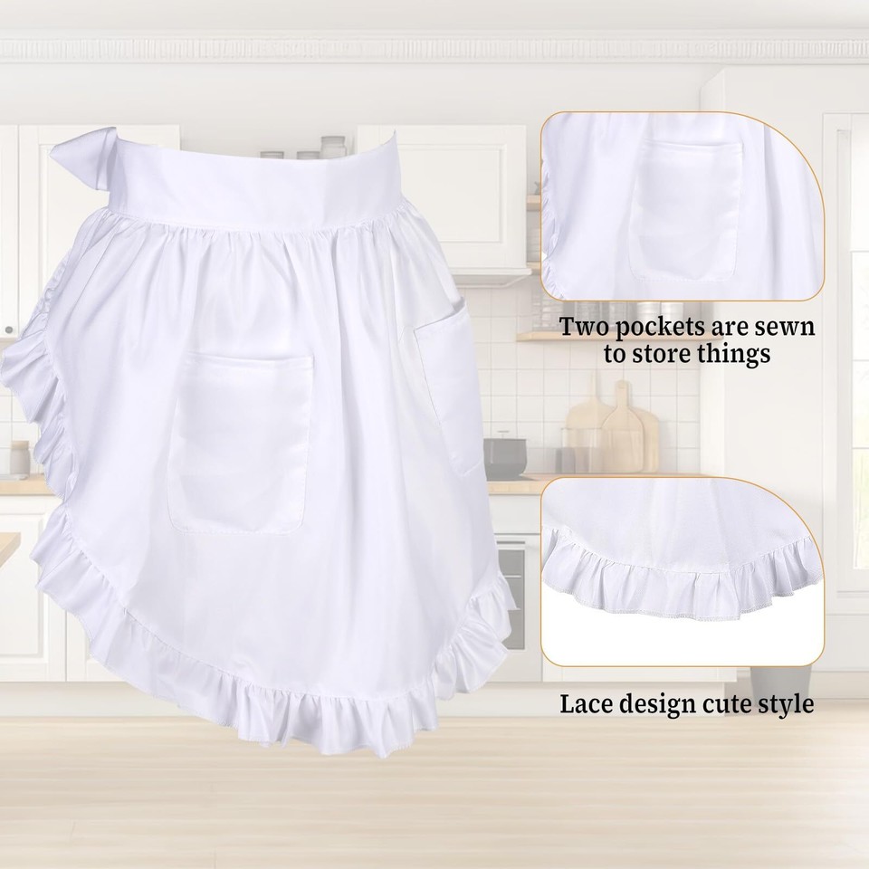 Waist Apron with Pockets White Half Apron Maid Apron Cooking Aprons for ...