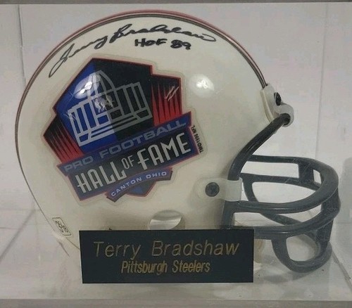 TERRY BRADSHAW #12 HALL OF FAME PITTSBURGH STEELERS SIGNED MINI HELMET ...