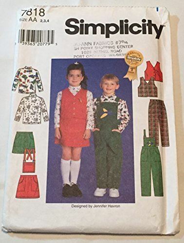 Simplicity Sewing Pattern 7818 Girls Boys Vest Skirt Detachable Bib Top ...