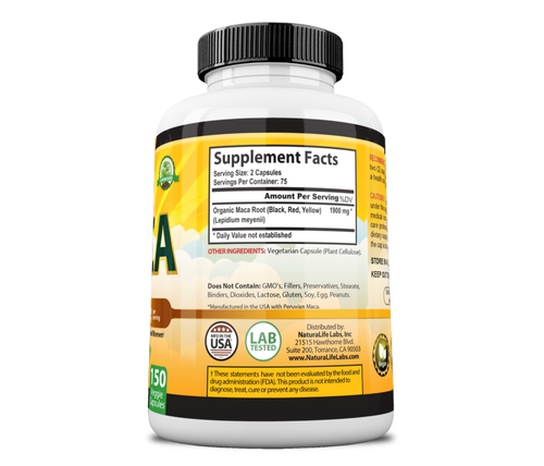 Organic Maca 1900 MG per serving 150 vegan capsules Peruvian Maca Root ...