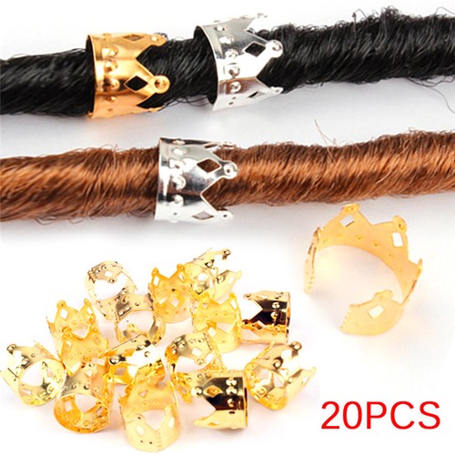 20x Dreadlock Beads Gold Silver Dread Hair Braid Adjustable Cuff ...