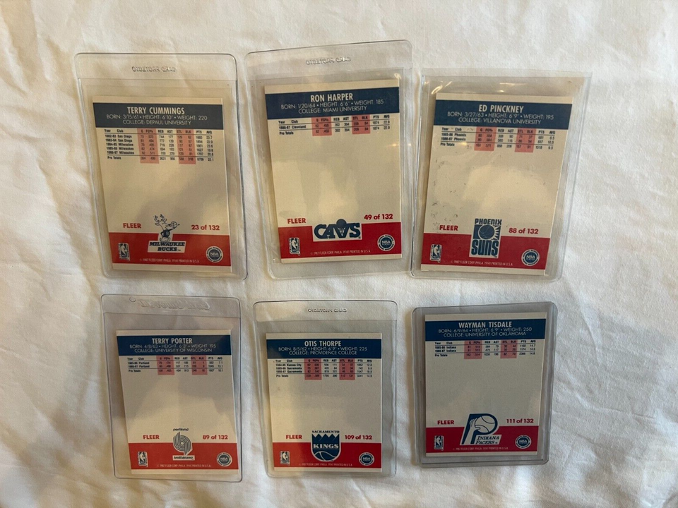 6 1987 Fleer NBA Cards - Ron Harper, Porter, Thorpe, Cummins, Tisdale ...