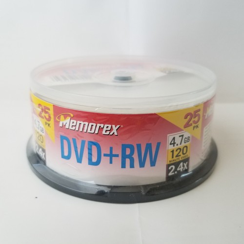 New Sealed Memorex DVD+RW 25 Pack Blank Discs 4.7 GB, 2.4X Speed, 120 ...
