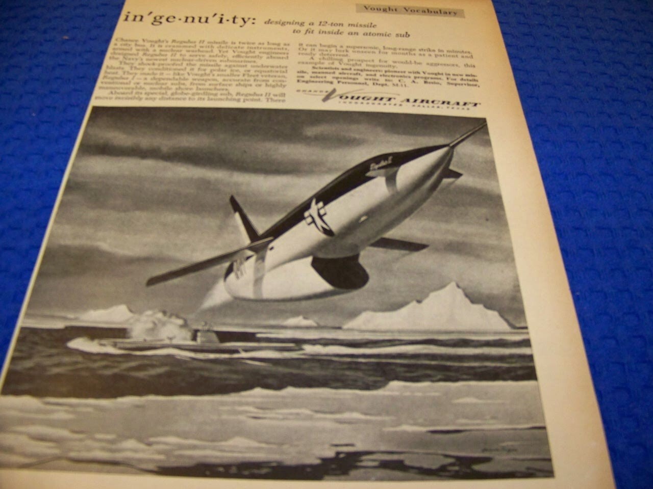 1958 VOUGHT REGULUS II MISSILE "INGENUITY"..1-PAGE SALES AD..(881GG) | eBay