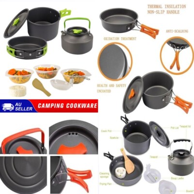 Outdoor Cookware Camping Pot Set with 1.1L Teapot Portable Cutlery ...