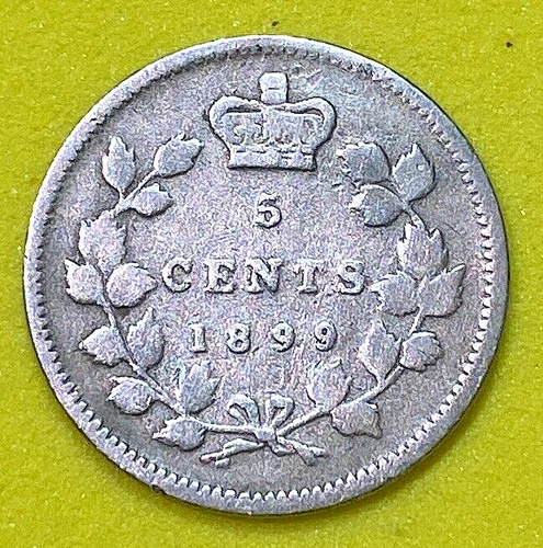 1899 CANADA 5 Cent Silver Coin - VICTORIA - Canadian .925 Five Cent ...