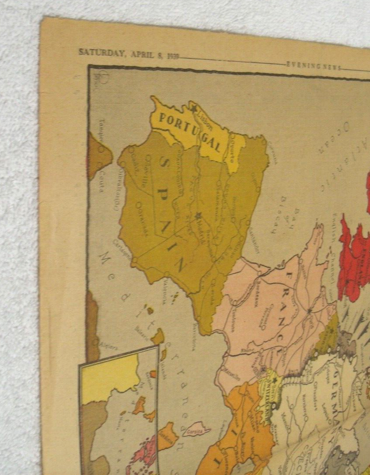 1939 Newspaper Map War in Europe Early World War II Color | eBay
