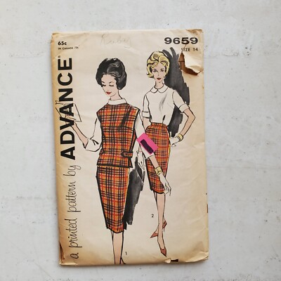 Vtg Advance Pattern 9659 Blouse Pencil Skirt Vest Poncho Misses 14 ...